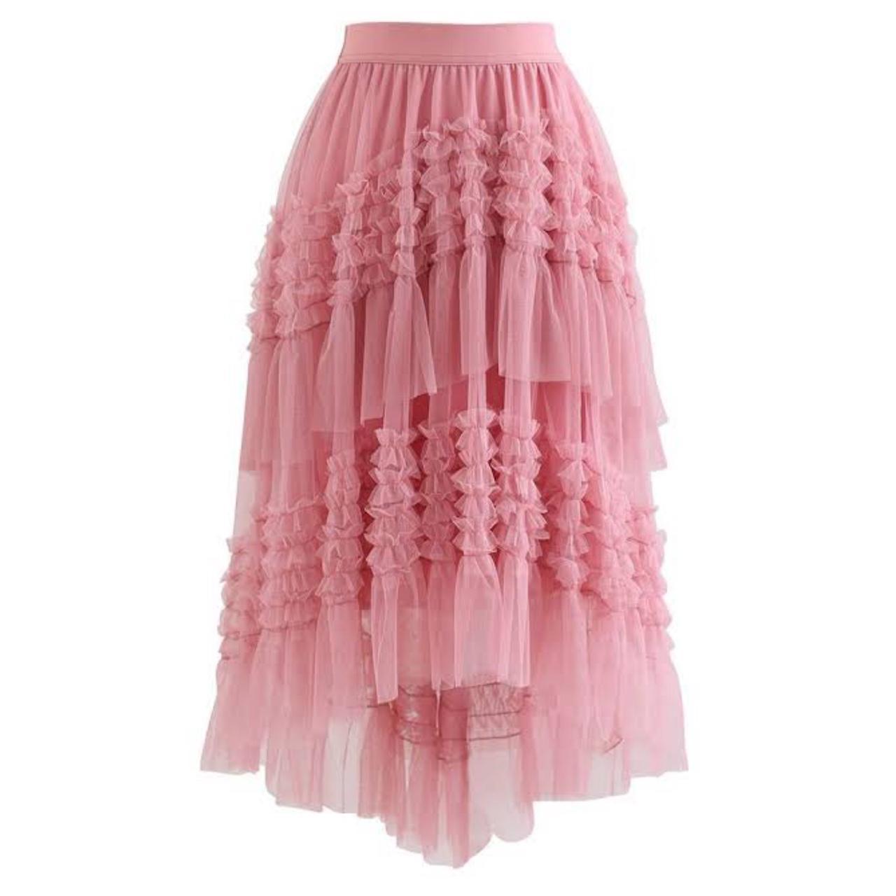 Beautiful ruffled tiered pink midi skirt🩷🧚🏻‍♀️princess /... - Depop