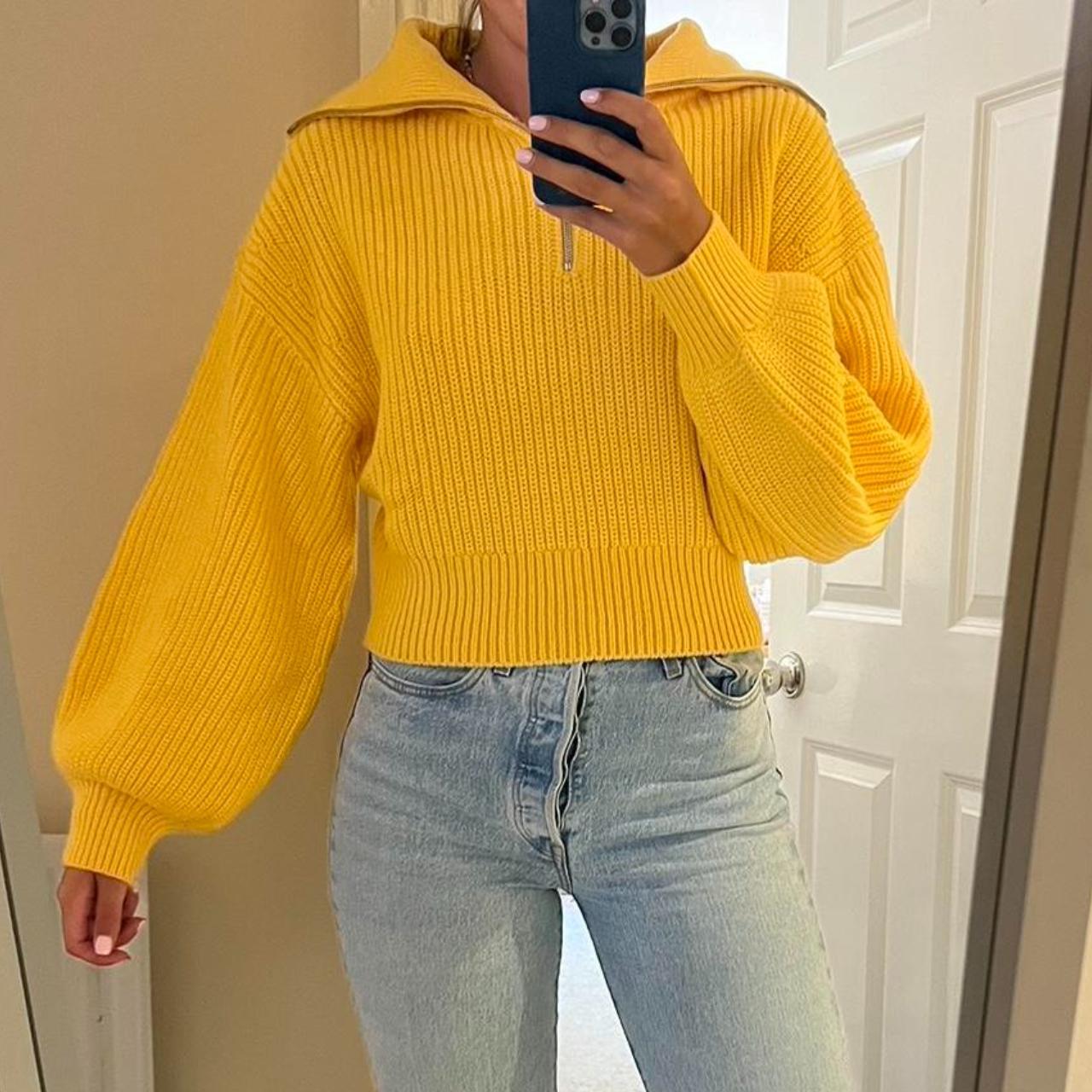 Zara Yellow Zip Jumper Can Be Worn As A Roll Neck Depop