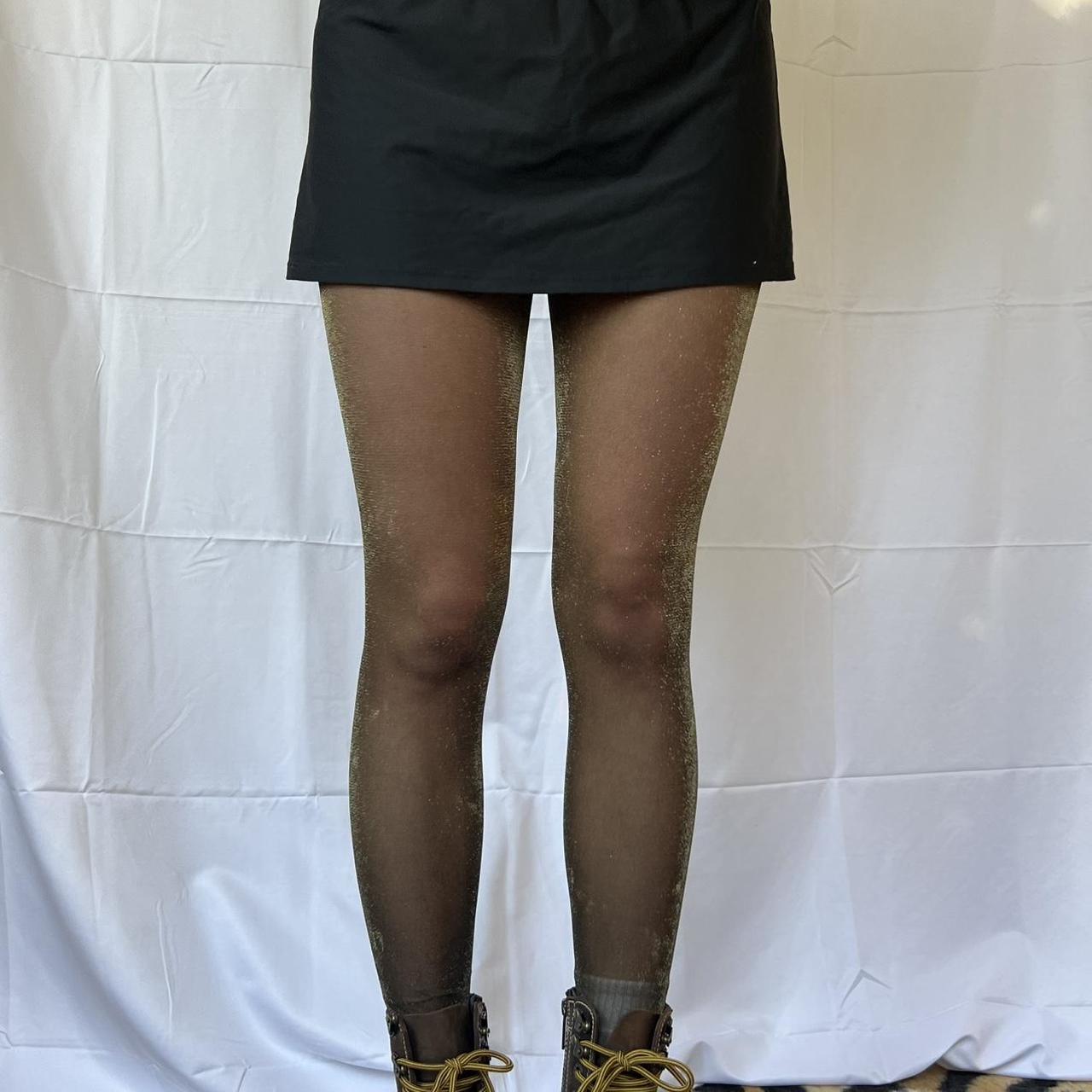 gold sparkly sheer tights footed / black tights... - Depop
