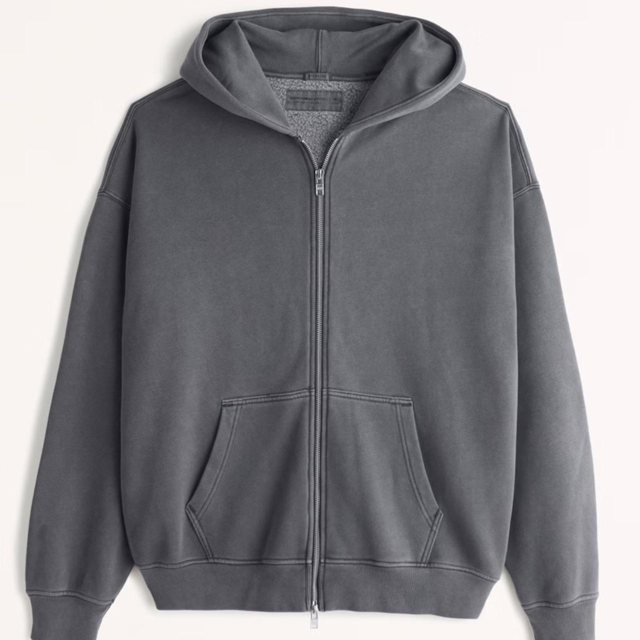 Abercrombie Essential Dark Grey Zipup Hoodie - Mens... - Depop
