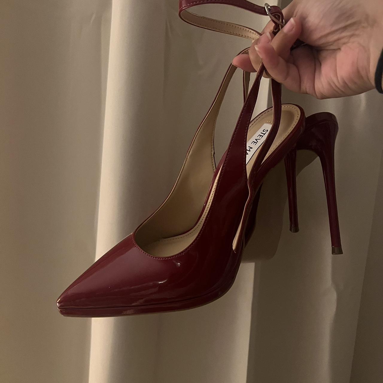 Burgundy/red patent leather pointed toe heels from... - Depop