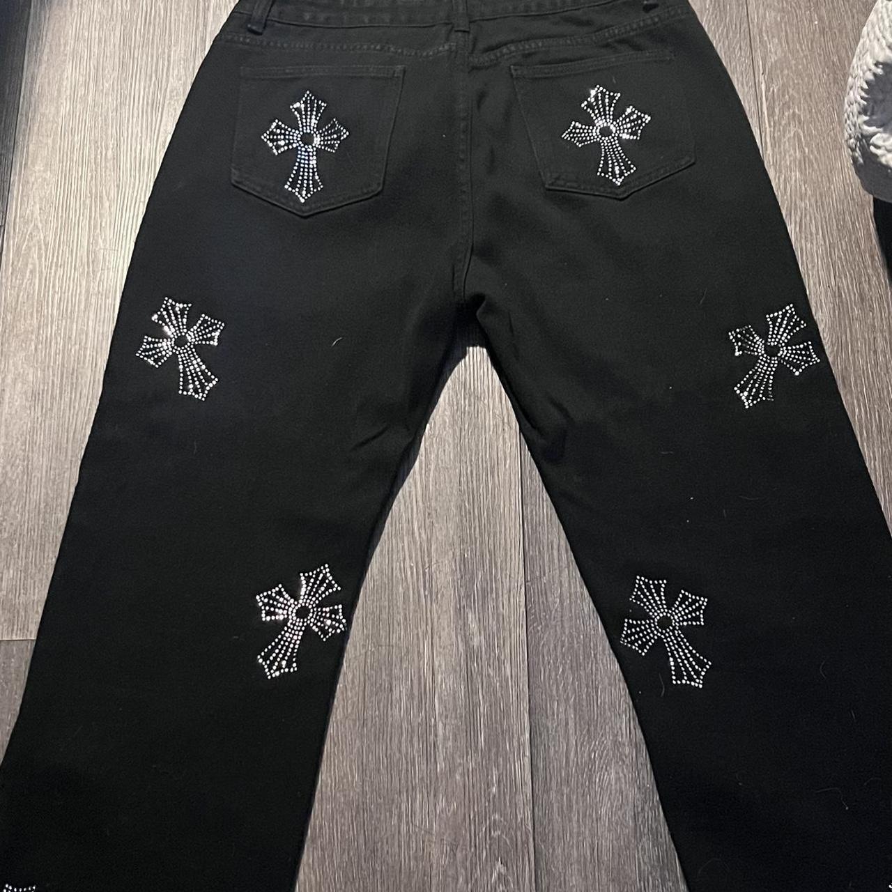 rhinestone cross jeans - Depop