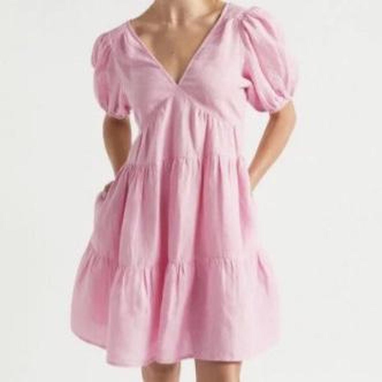 seed linen pink dress worn once size S - Depop