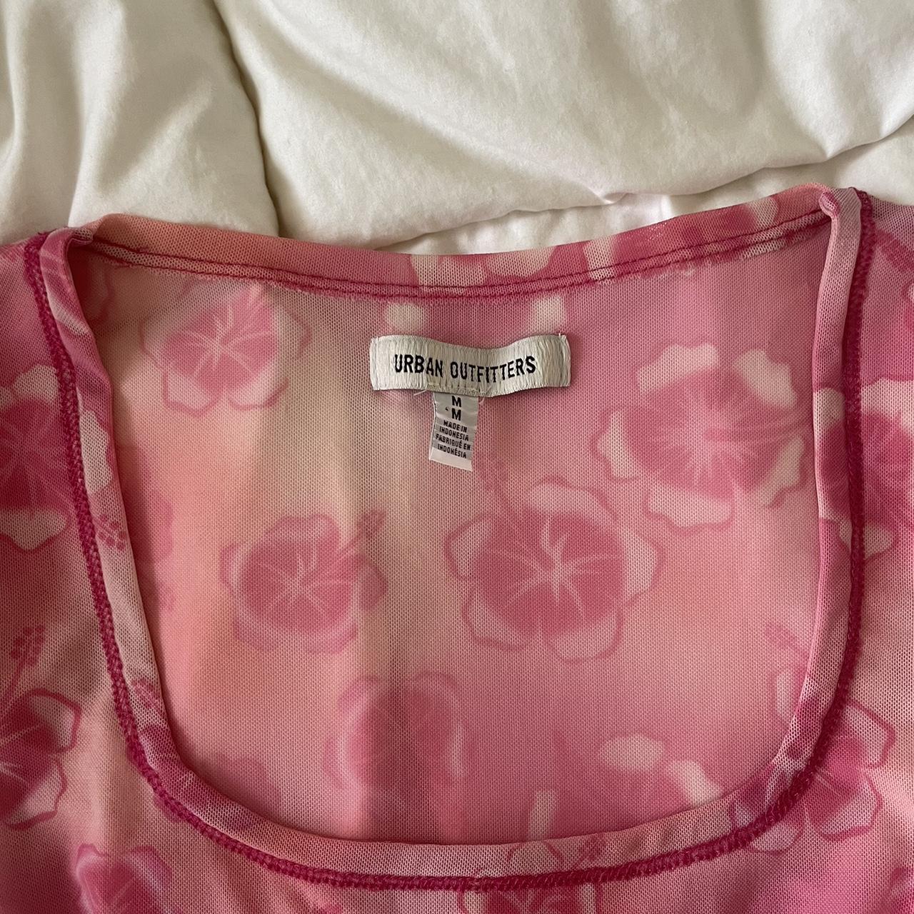 Urban outfitters pink Hawaiian flower top, sheer but... - Depop