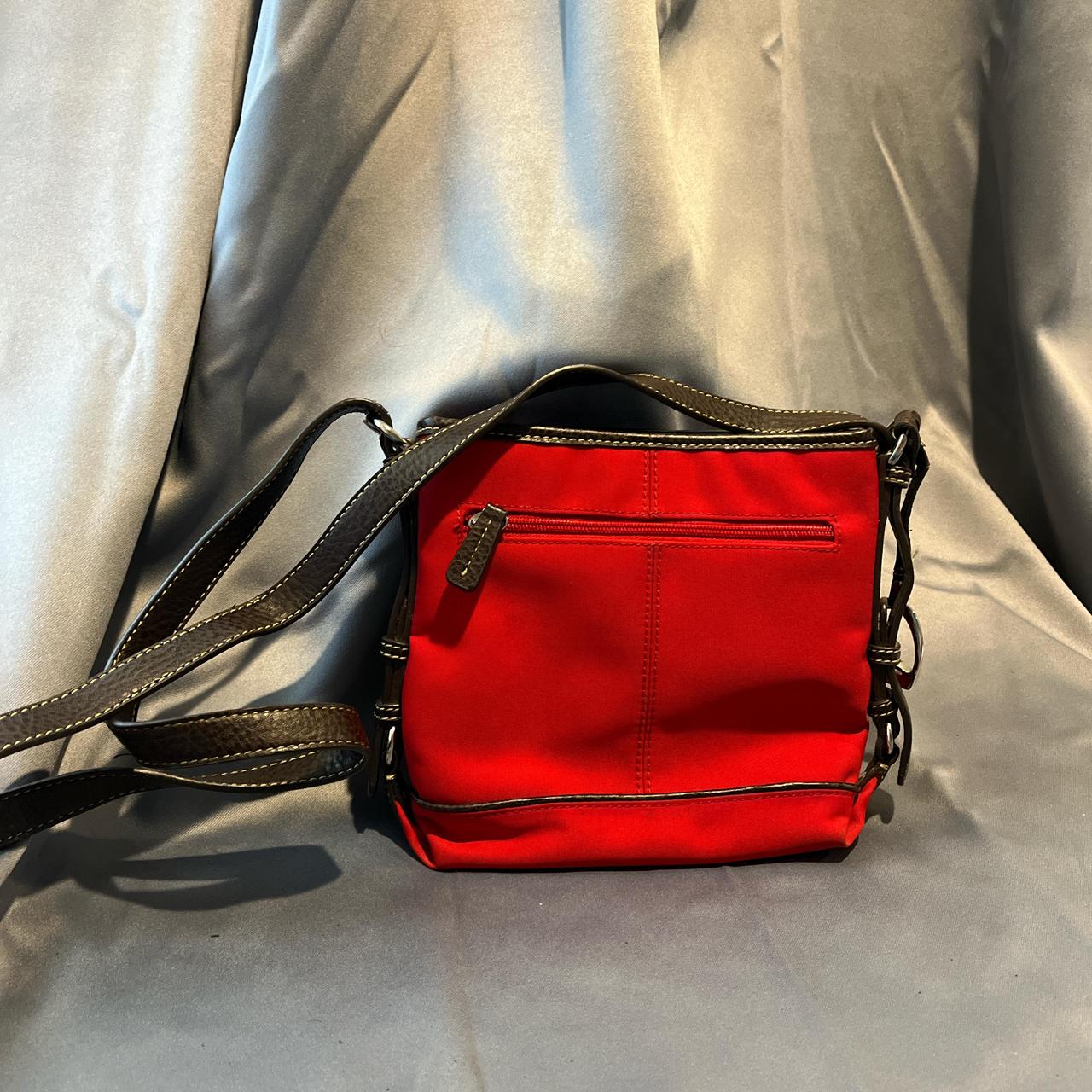 Chaps purse red in color with brown straps. No wear... - Depop