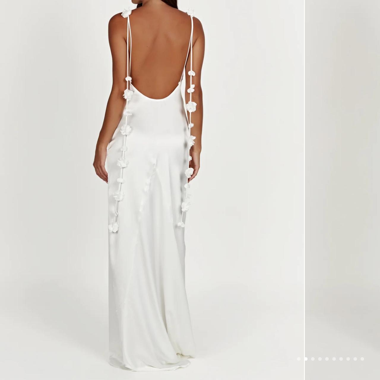 Commense satin maxi dress with flower detail in size... - Depop