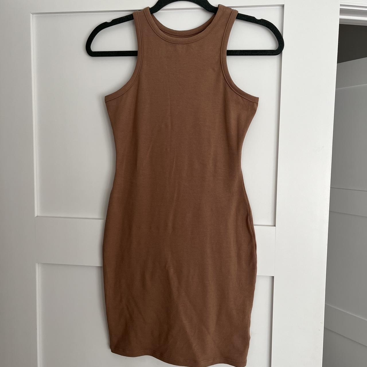 Tan mini dress Super cute & comfortable - Depop