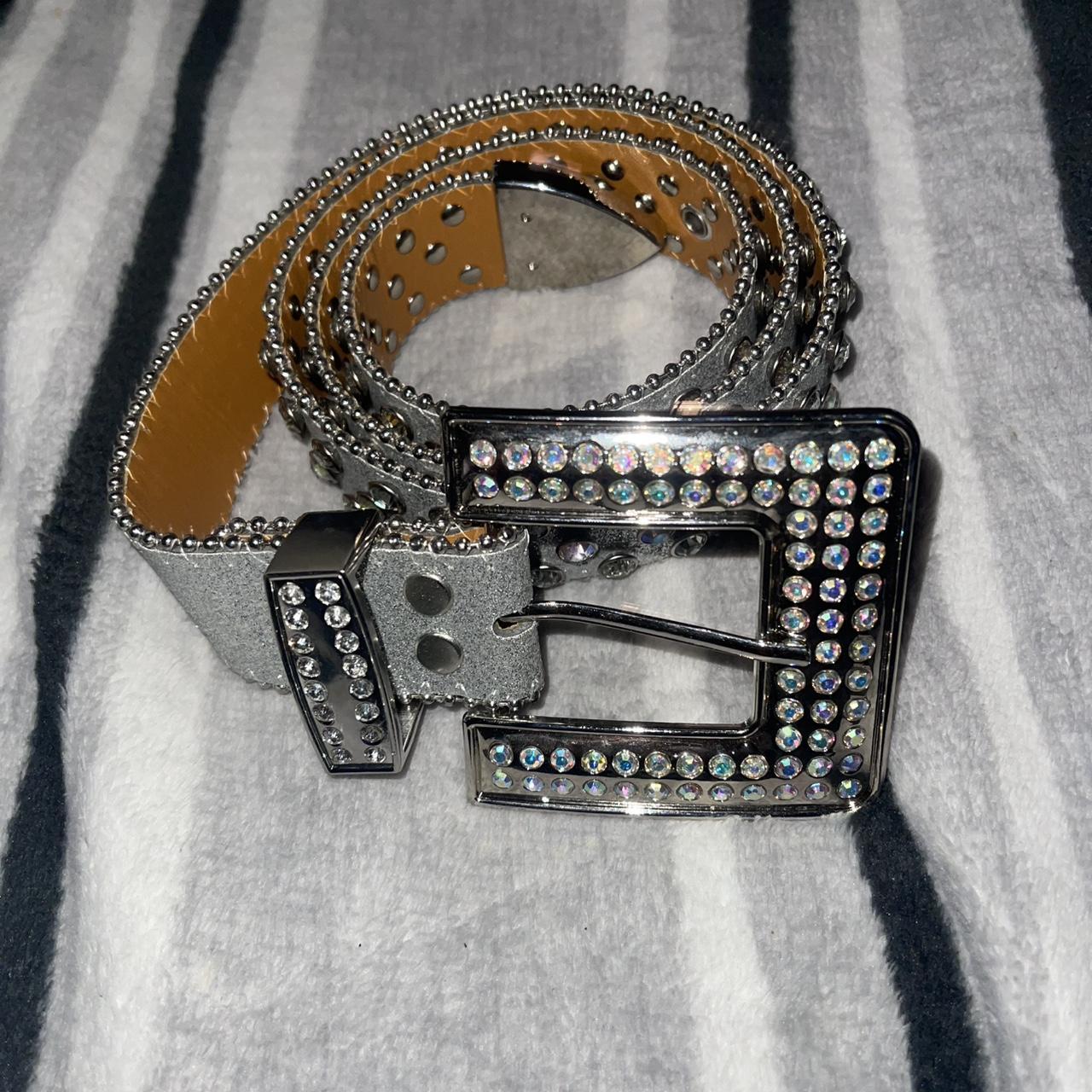 Silver and multi-coloured rhinestone belt #glam | Depop