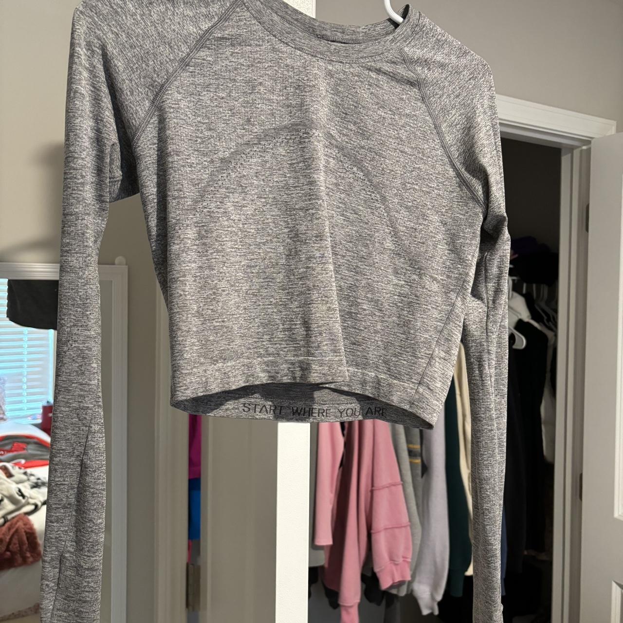 Women's Lululemon Grey Long sleeve cropped swiftly... - Depop