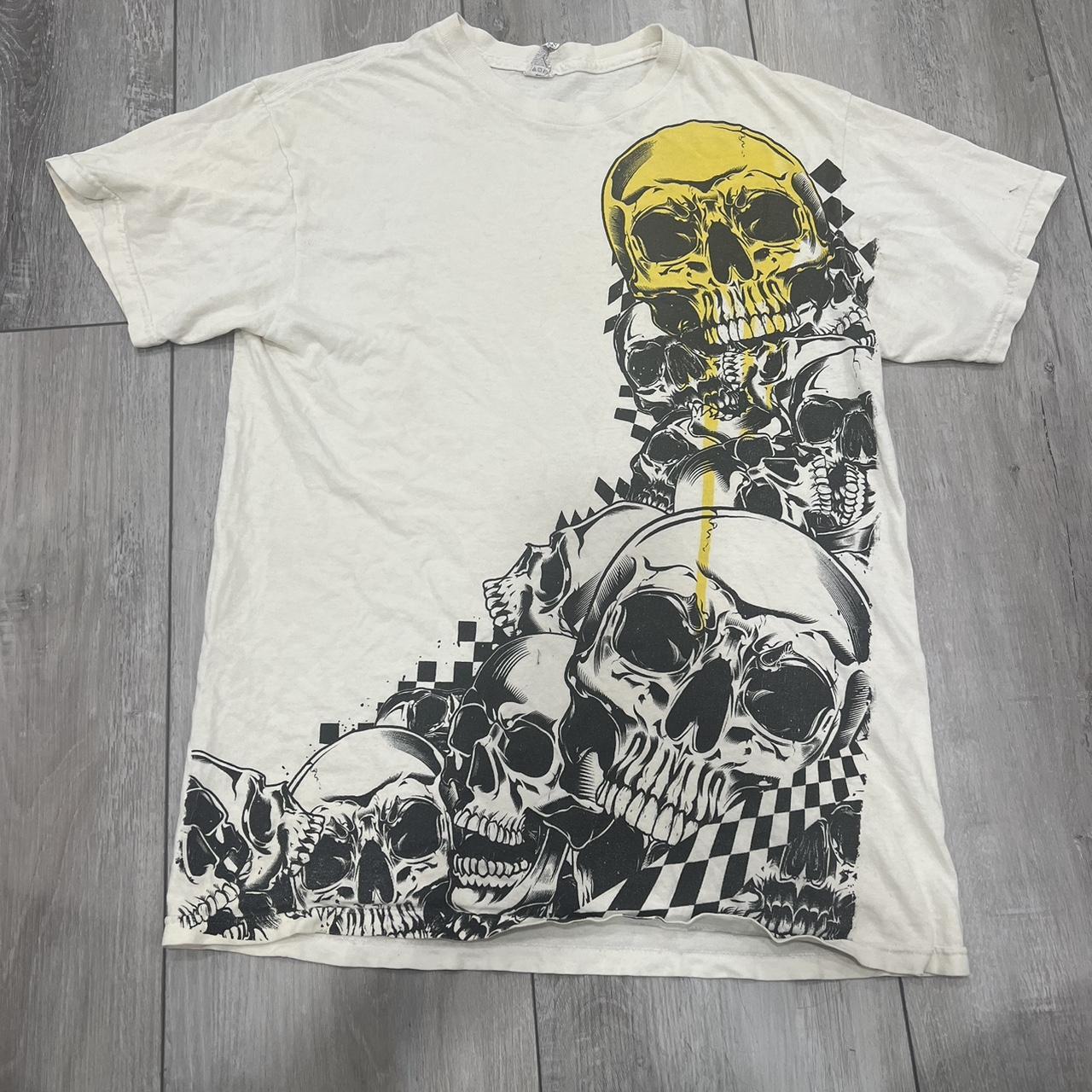 really cool y2k skull tee some yellowing and small... - Depop