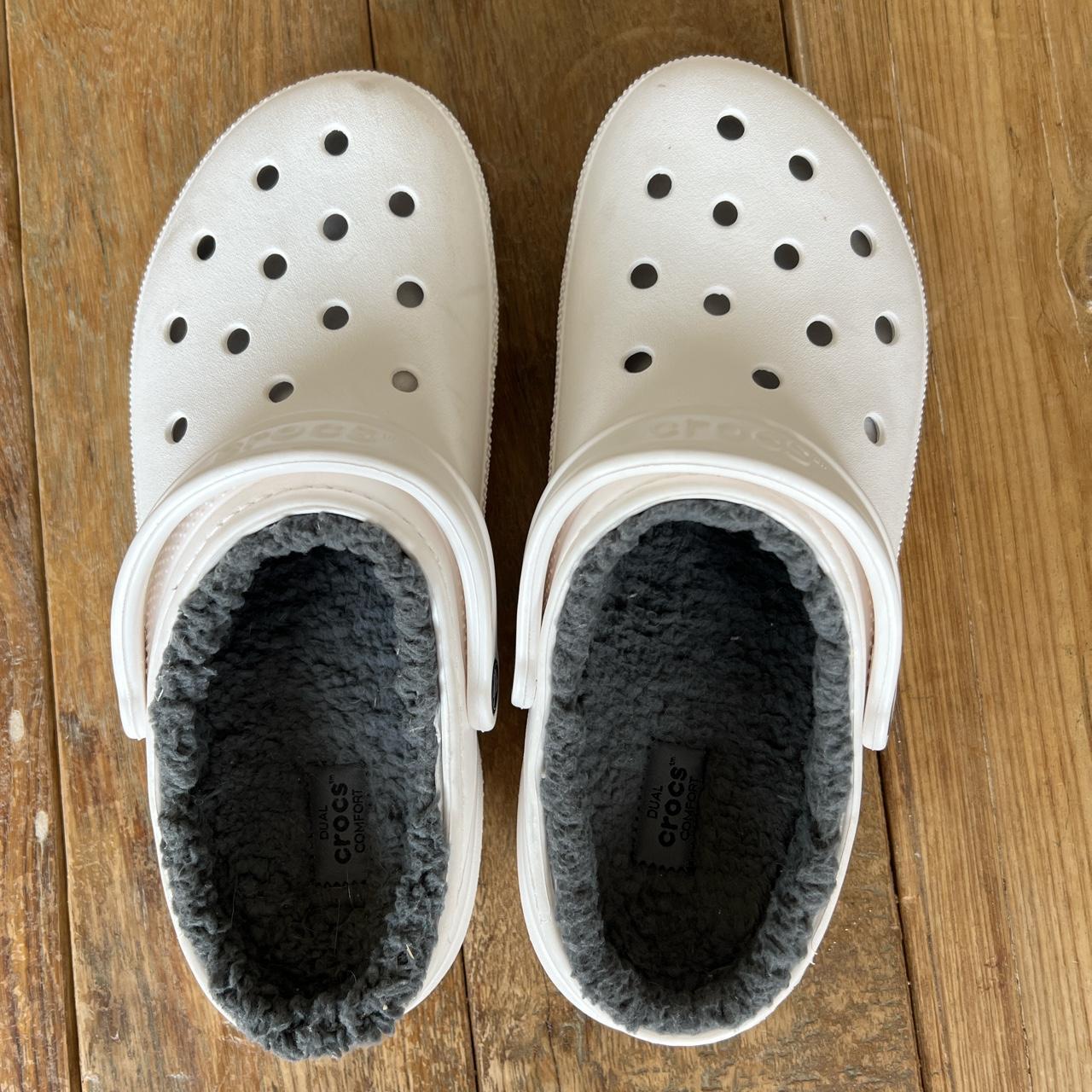 Crocs white with grey fuzzy inside super cute and... - Depop