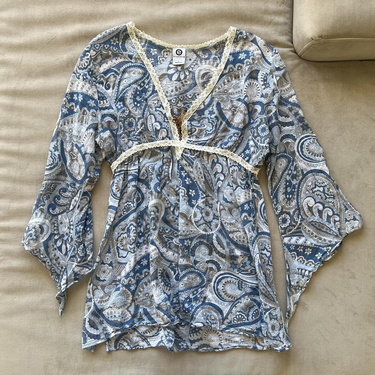 Vintage 2000s boho fairy floral lace trim blouse In... - Depop