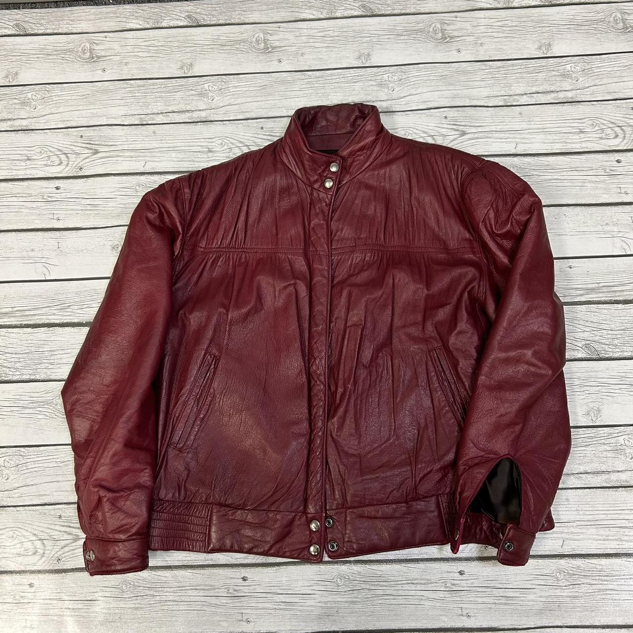 vintage made in USA red leather jacket excellent... - Depop