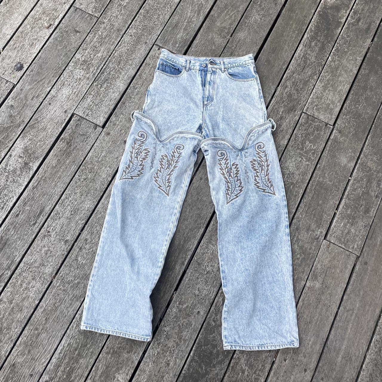 Y/PROJECT Blue Classic Cowboy Cuff Jeans. Size 32.... - Depop