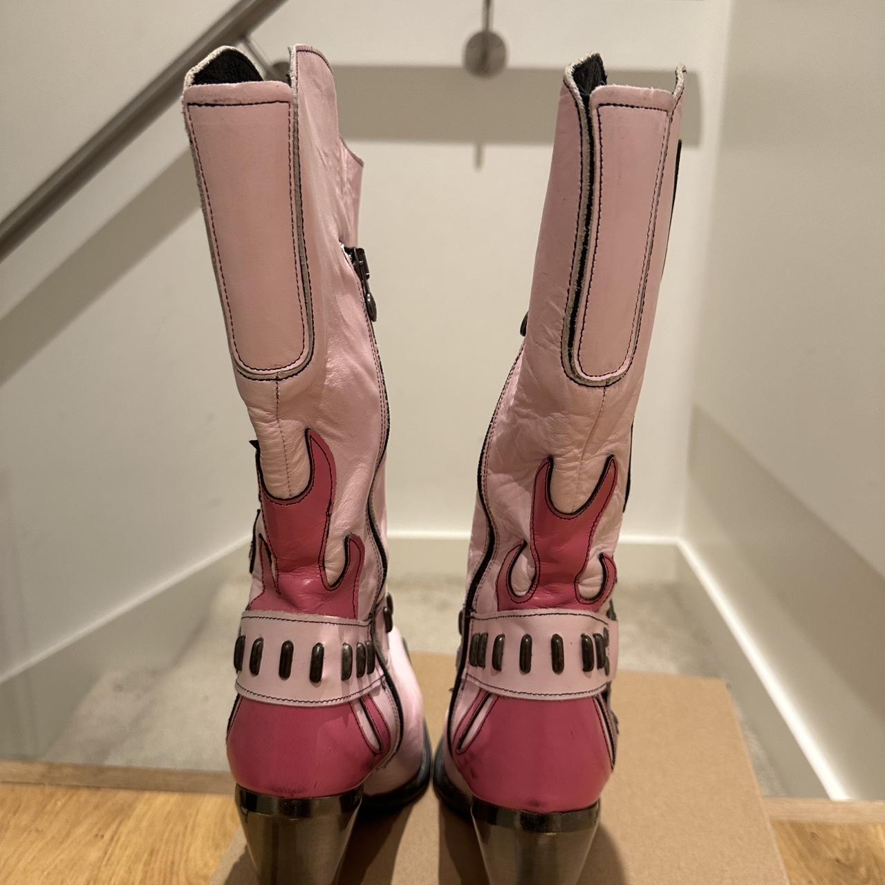 Very rare New Rock pink flame boots handmade Cowboy... - Depop