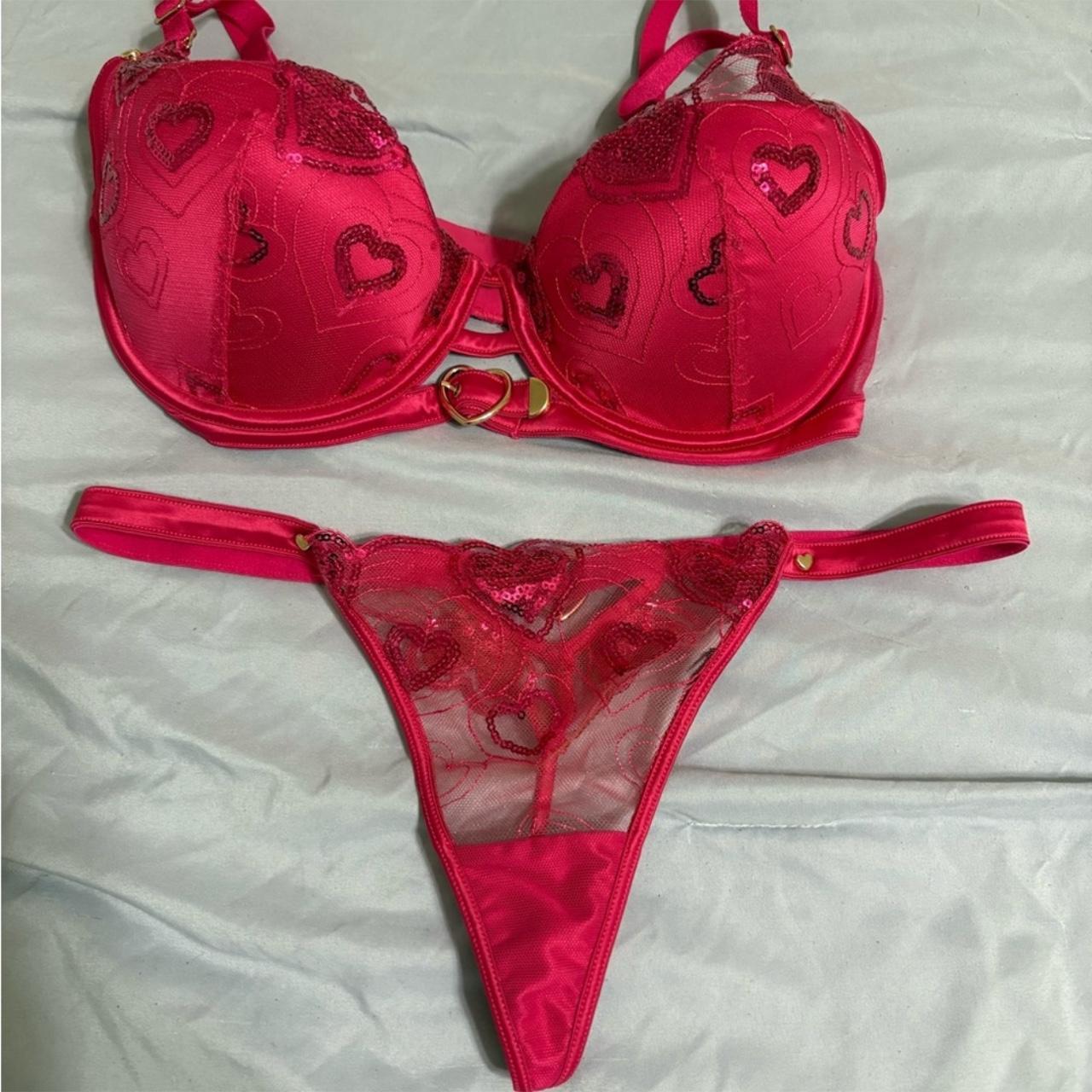 Pink and red heart G string set #rave #gstring... | Depop