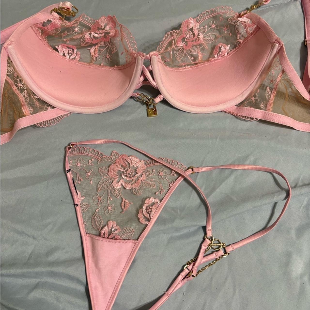 Pink lace mesh micro G string set #lingerie #gstring... | Depop