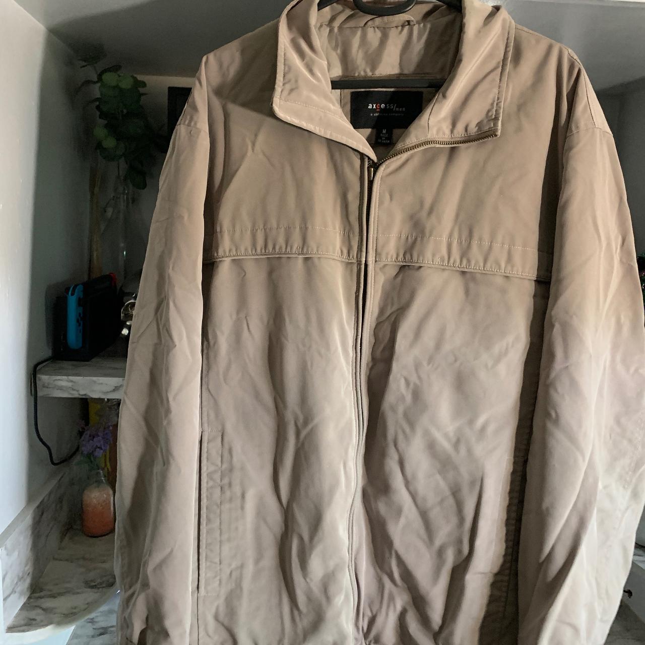 tan bomber jacket. zipper works fine, is just... - Depop