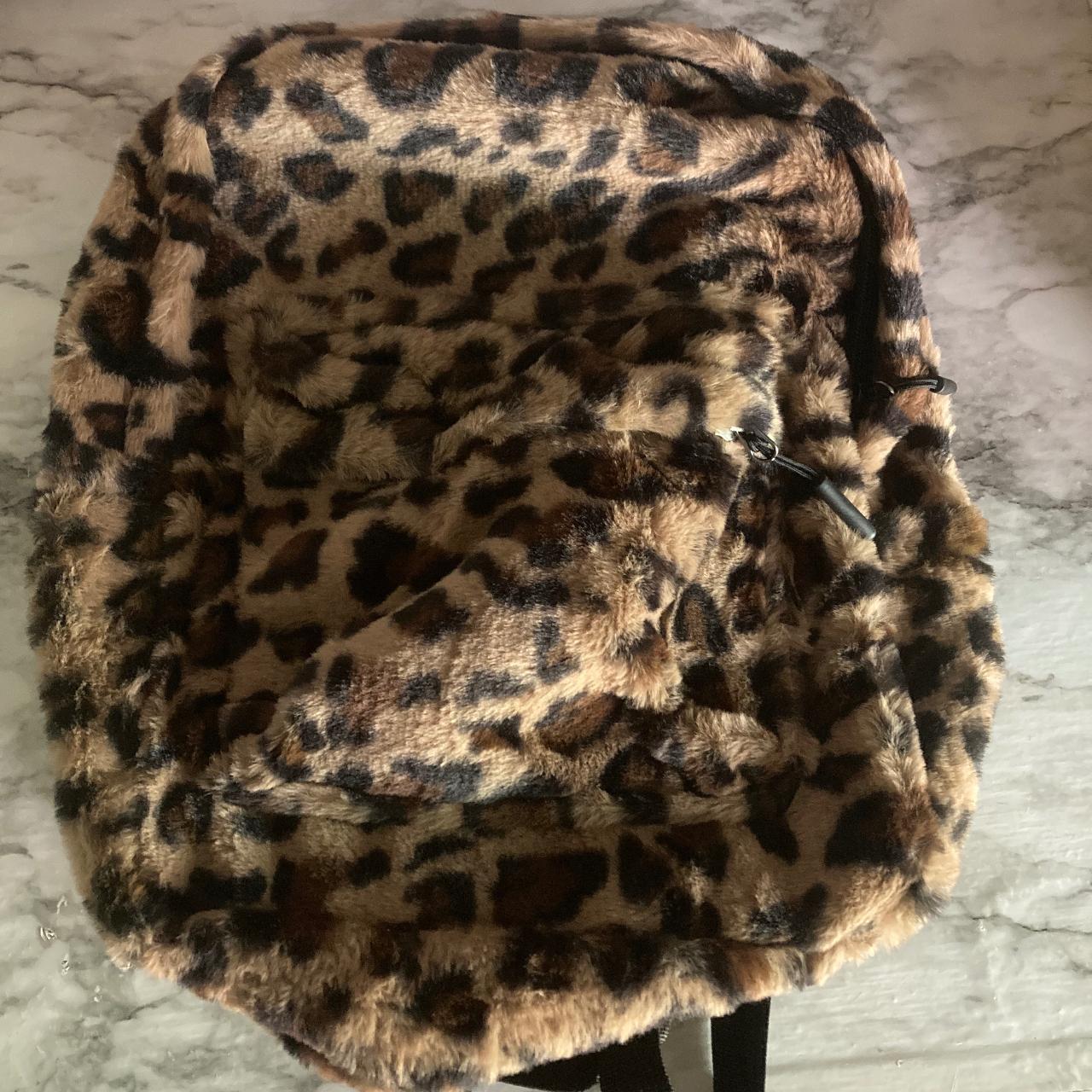 fluffy cheetah print backpack. in new condition.... - Depop