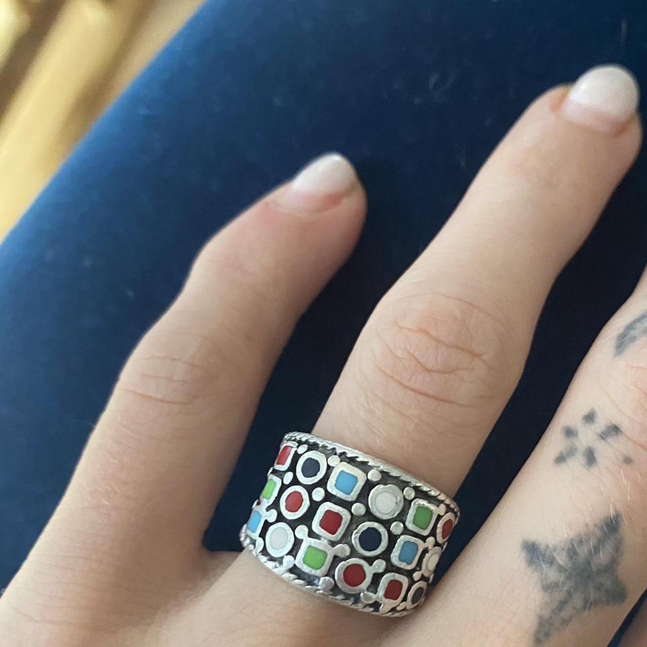 Silver ring with assorted stones. Gender fluid,... - Depop