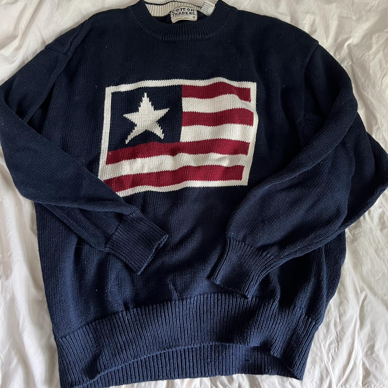 Vintage Cotton Traders Sweater L American Flag - Depop