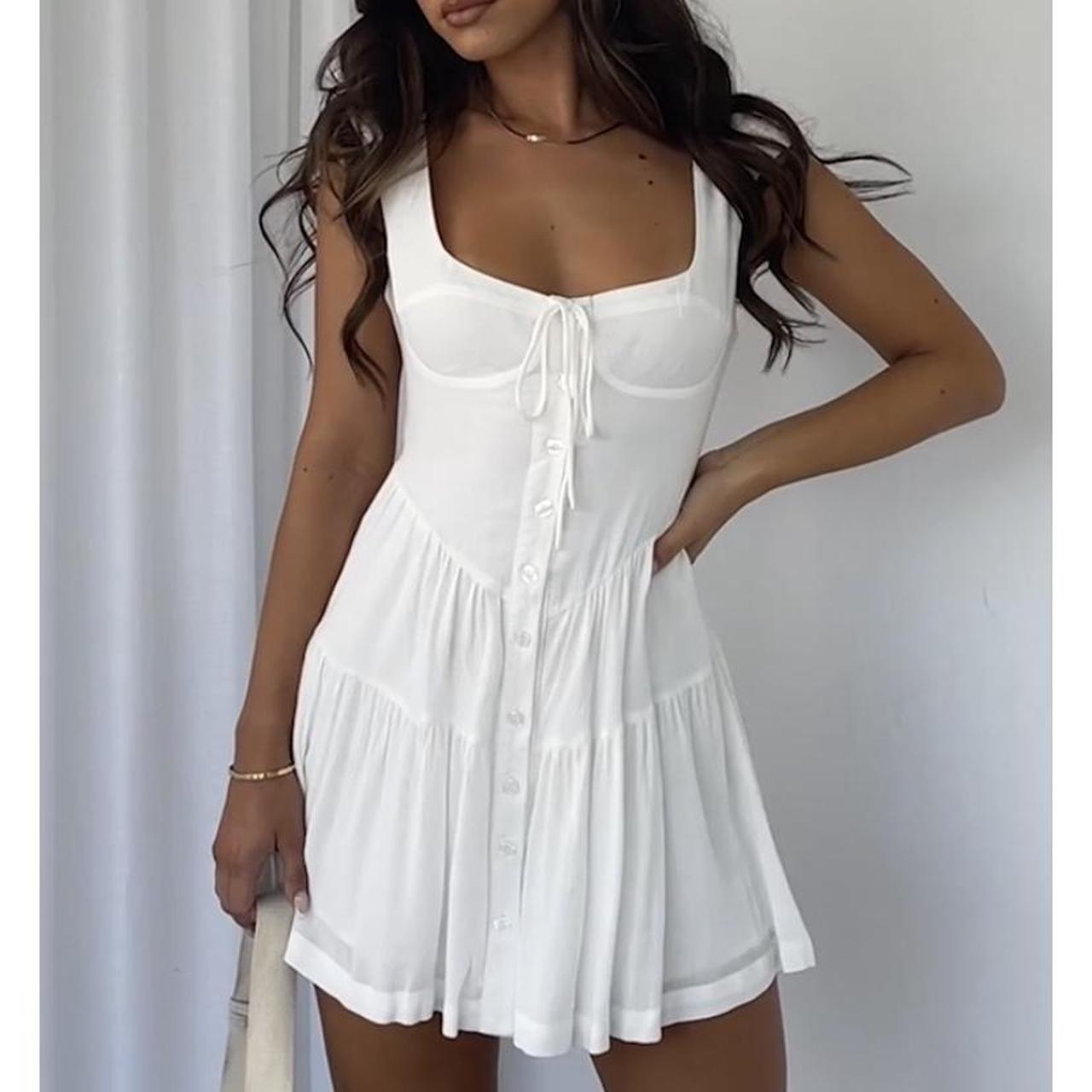 White tie front mini dress, perfect for summer.... - Depop