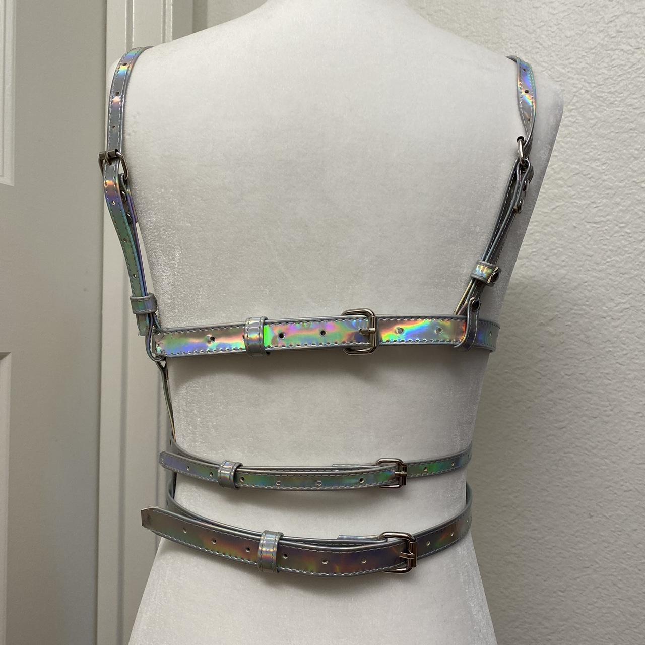 Rainbow chrome race harness, slight fraying on the... - Depop