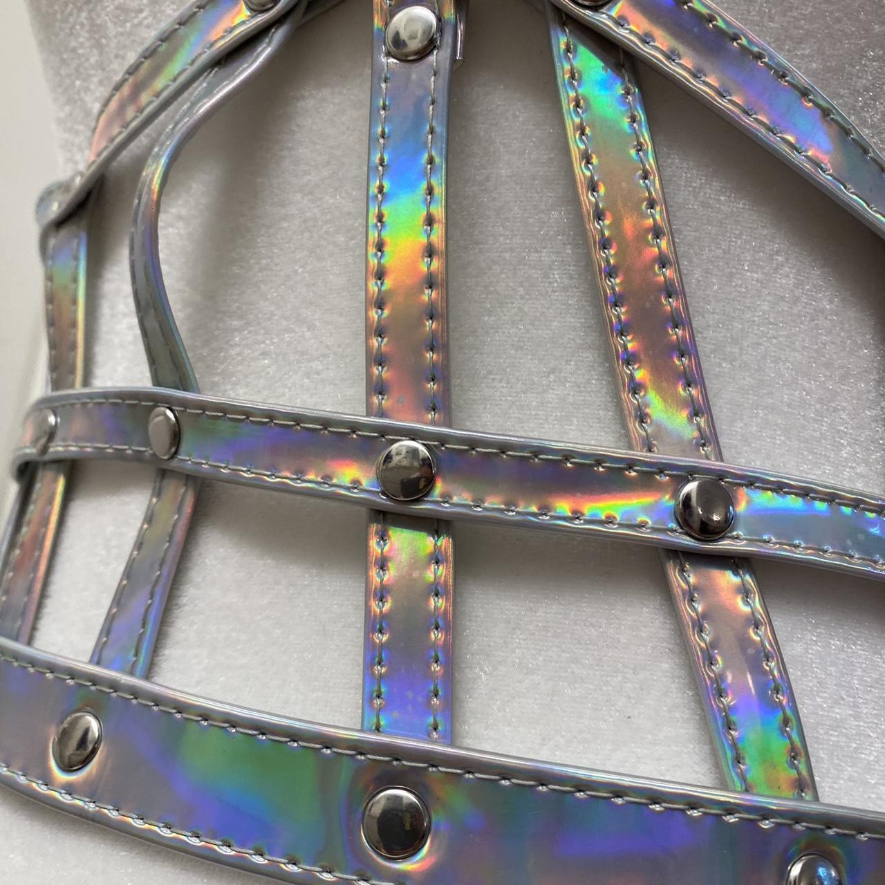 Rainbow chrome race harness, slight fraying on the... - Depop