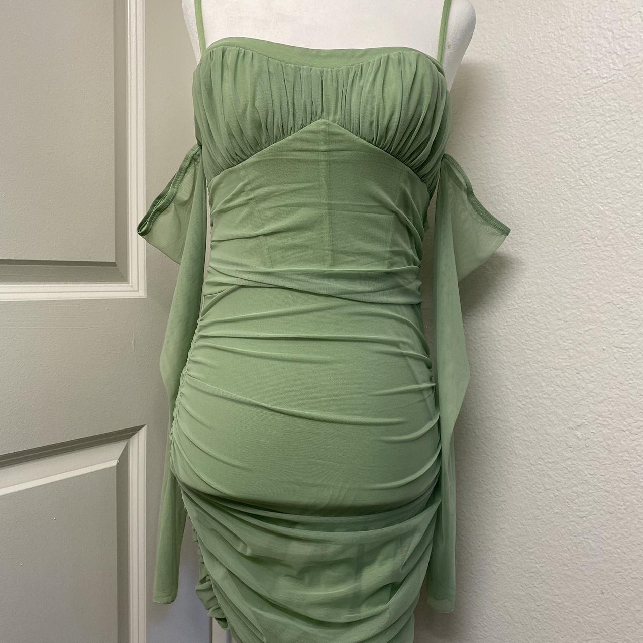 Off the shoulder Oh Polly green bodycon corseted... - Depop