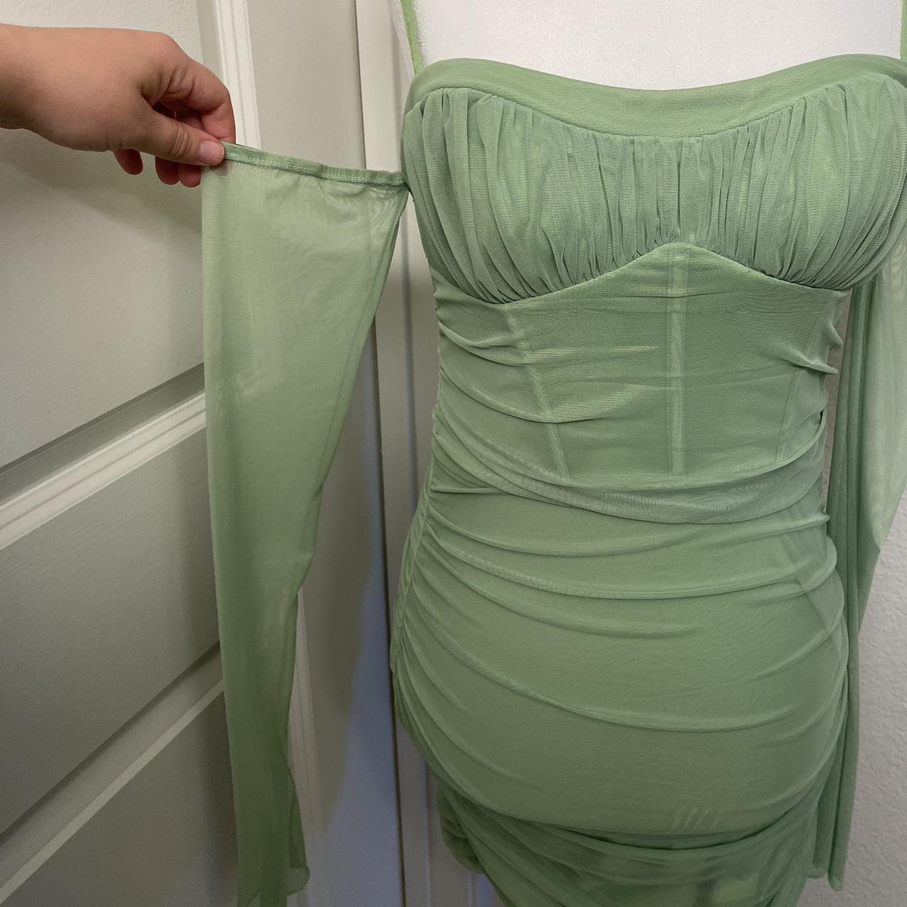 Off the shoulder Oh Polly green bodycon corseted... - Depop
