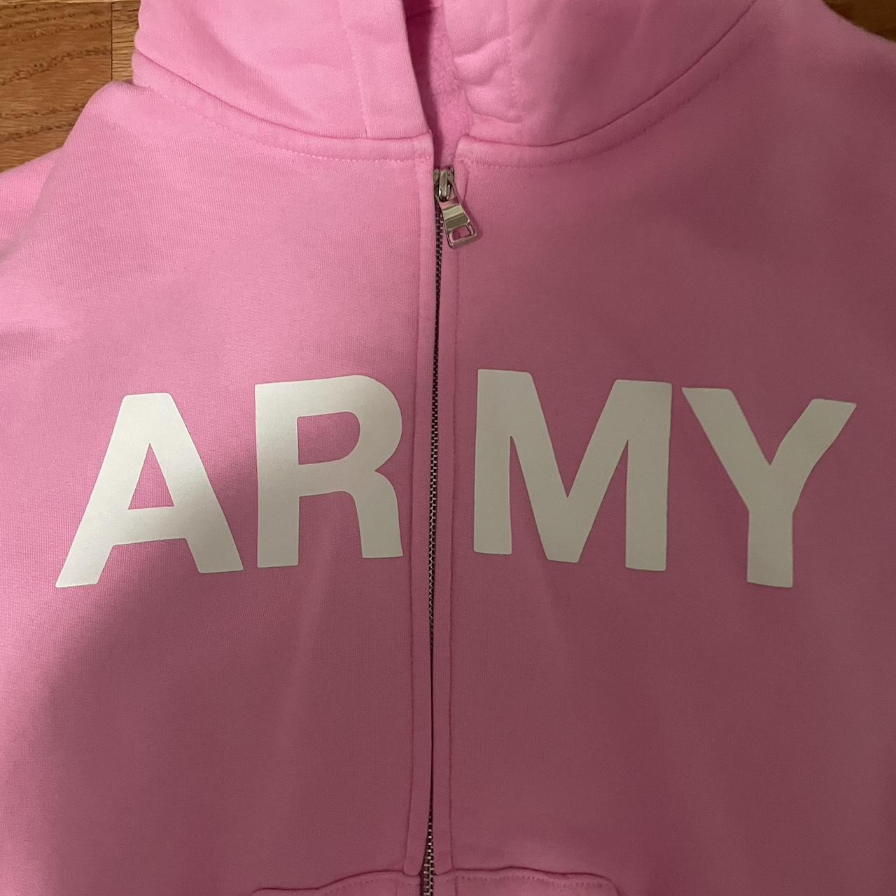 IHP “HAPPY PROMISE” Pink Army Zip Up Hoodie Size... - Depop