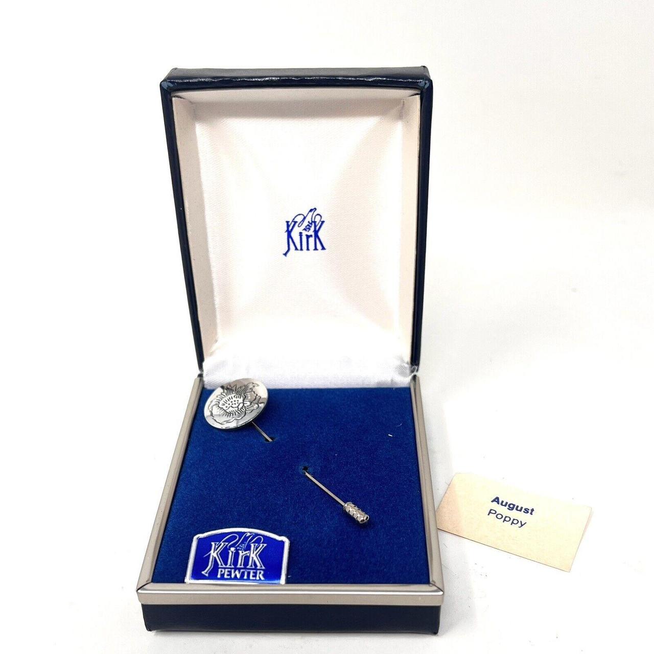 Vintage Kirk Pewter Lapel Stick Pin Etched Flower... | Depop