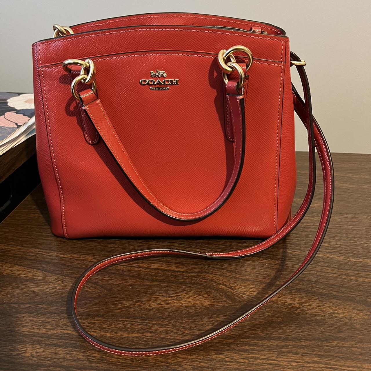 Red Coach Polished Peeble Leather Handbag with... - Depop
