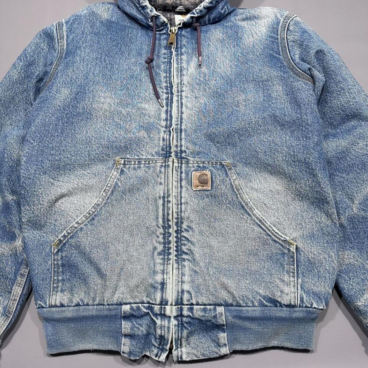 Vintage Carhartt Denim Hooded Jean Jacket Mens S... - Depop