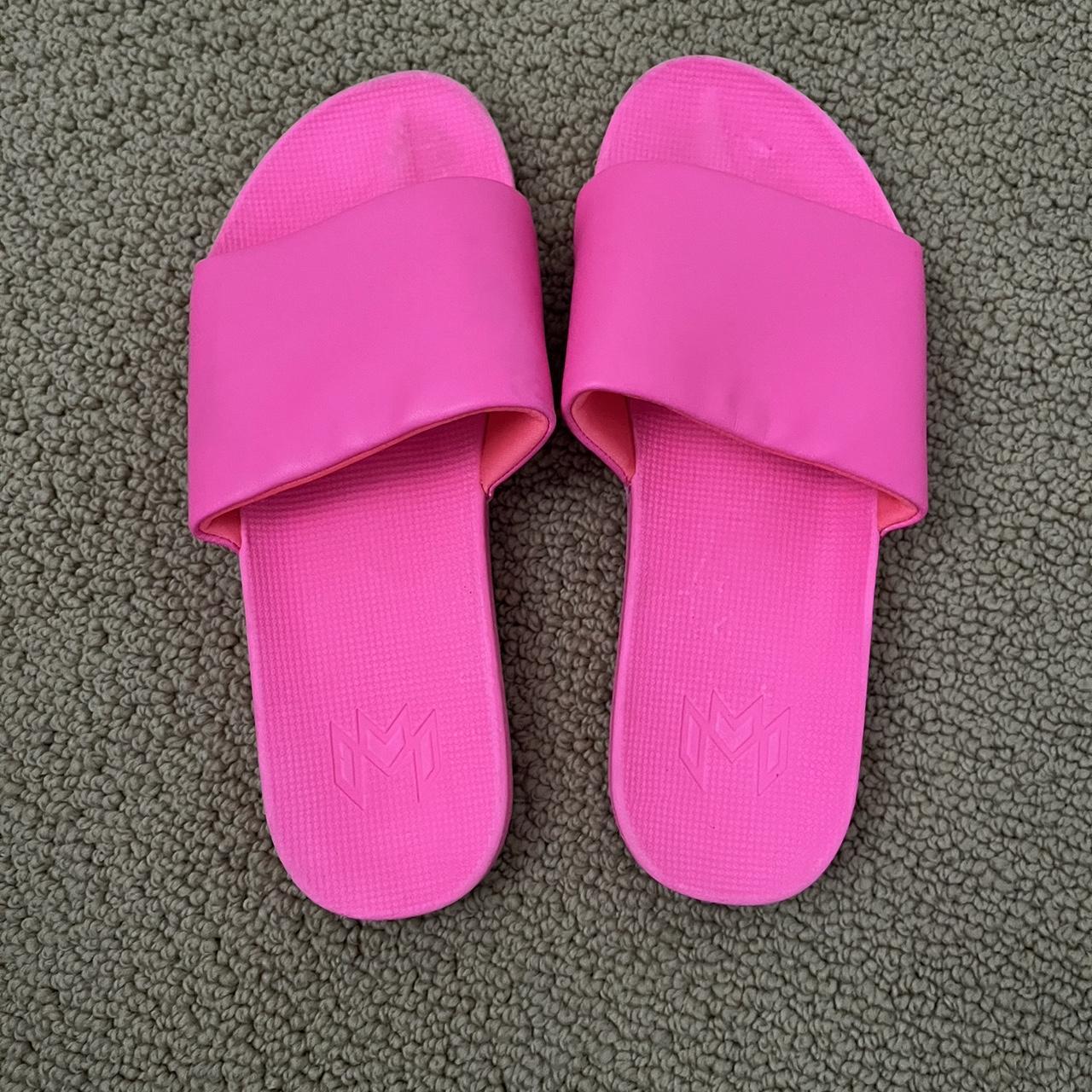 Hot pink slides Worn twice Woman’s 8 From a small... - Depop