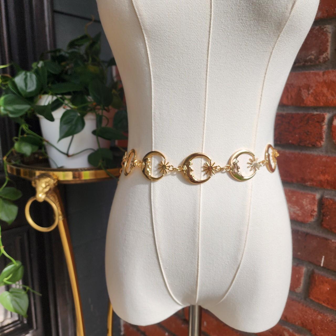 Gold Y2K Moon Face chain belt * moon faces * 42"... | Depop