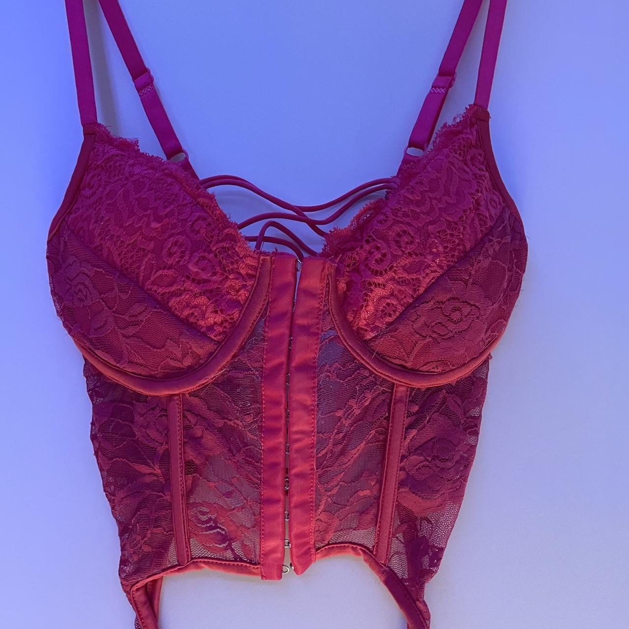 BRIGHT PINK CORSET TOP LACED UP STRINGS AT THE... - Depop