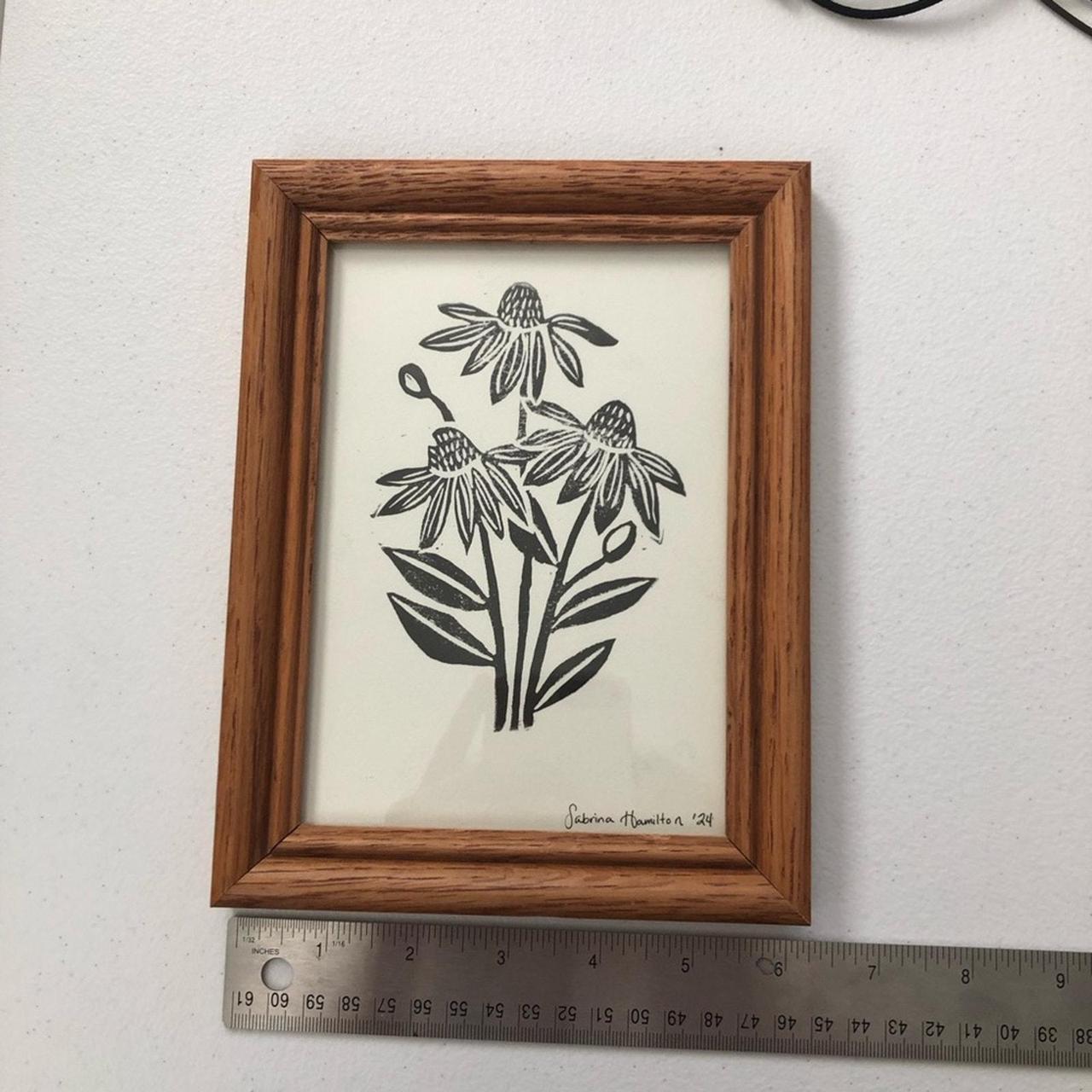 Handmade coneflower daisy linocut print,... - Depop