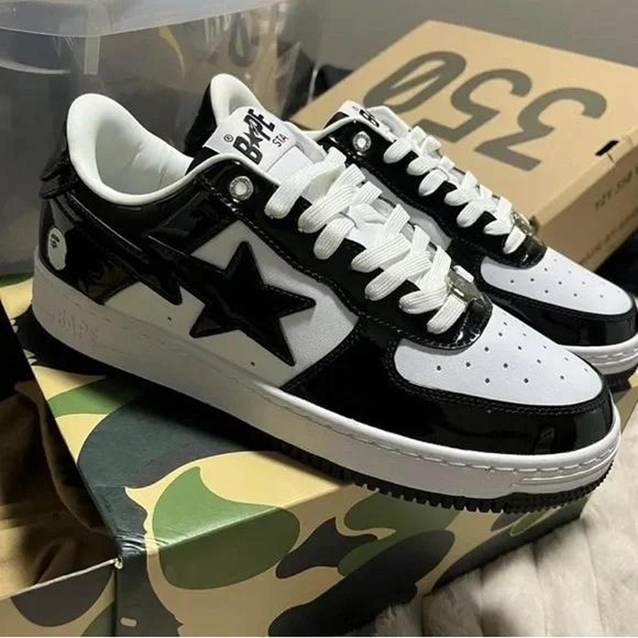 Black and white BAPE Star low trainers #BAPE #Stars - Depop