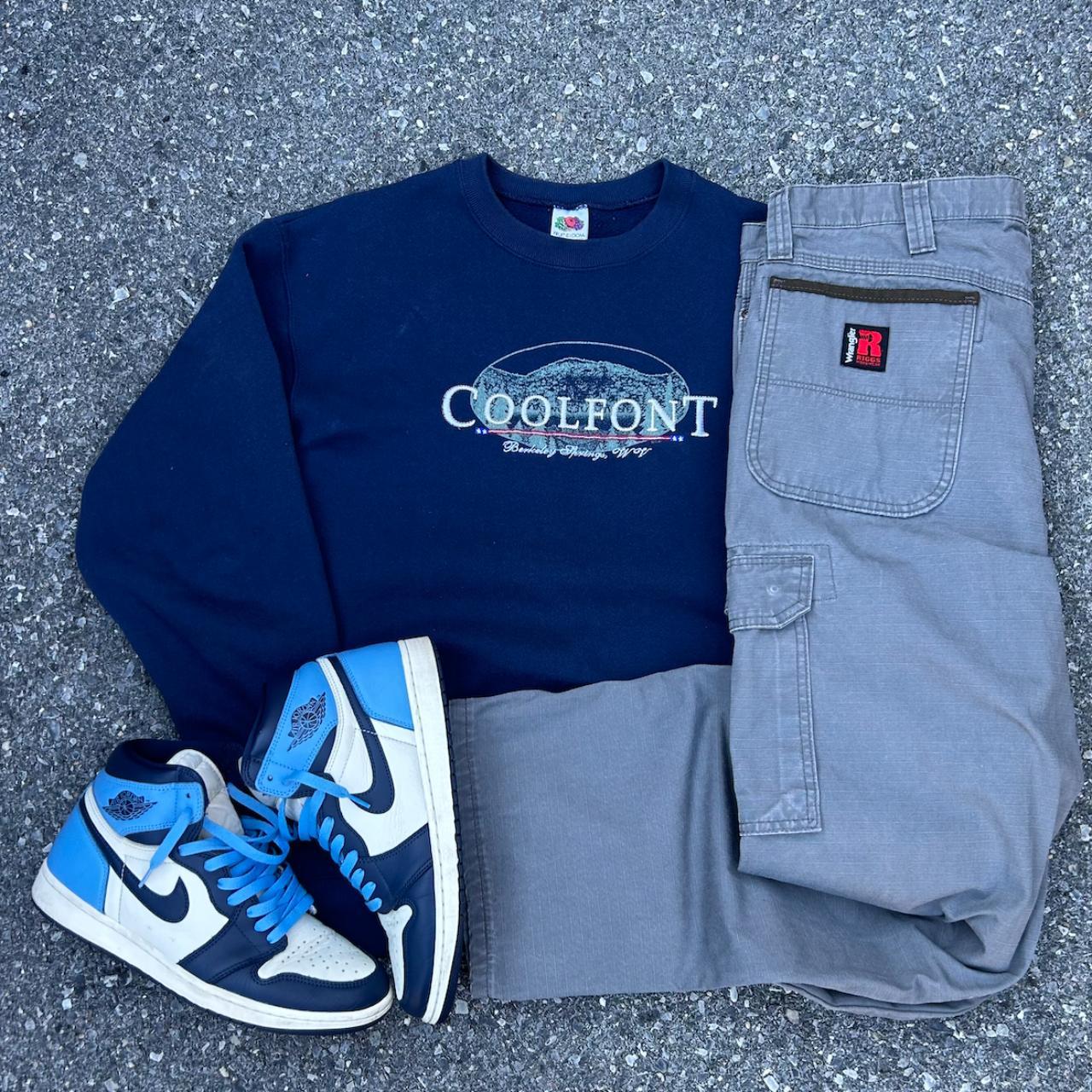 vintage 90s nature sweatshirt " navy / multi " super... - Depop