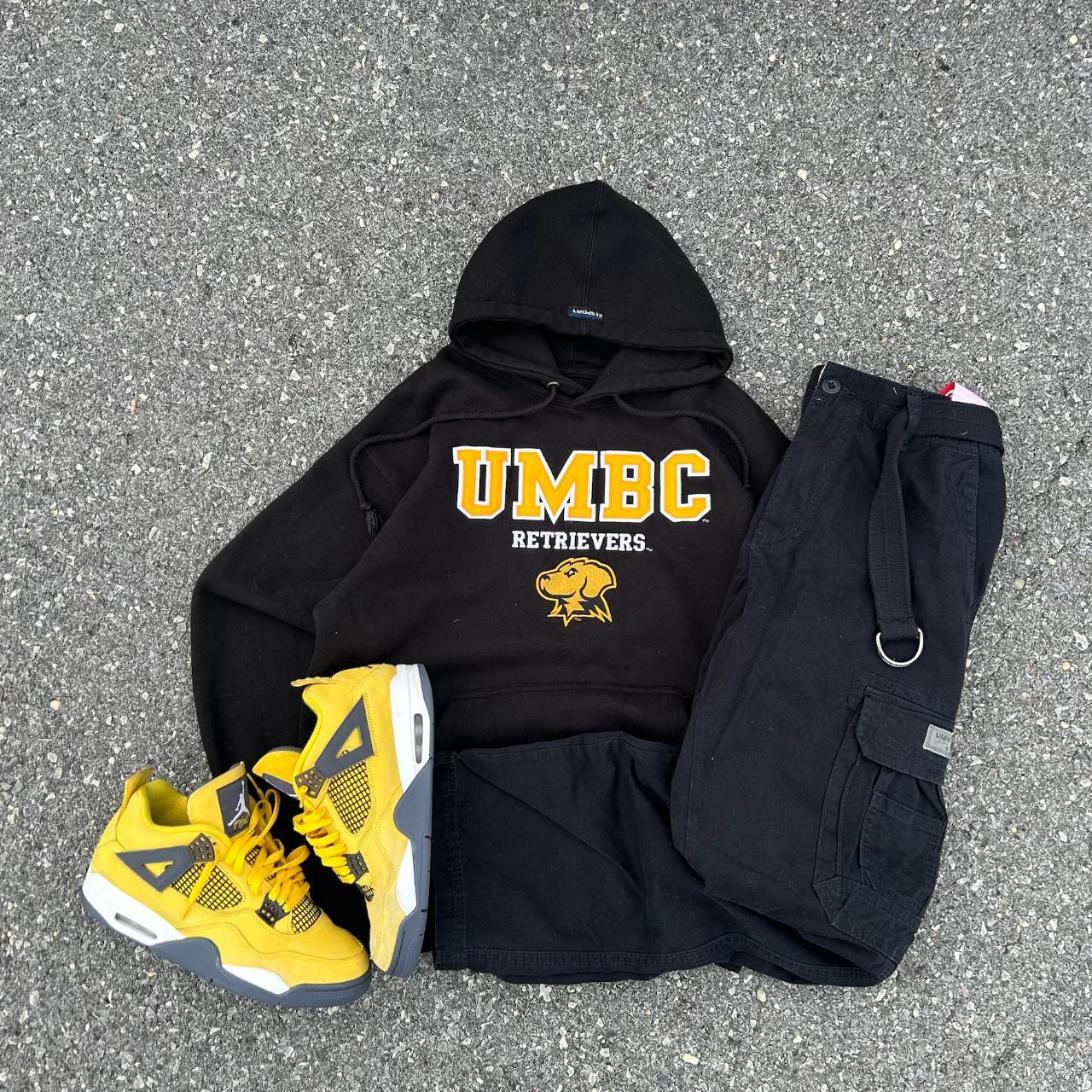 vintage 90s umbc college logo hoodie " black /... - Depop
