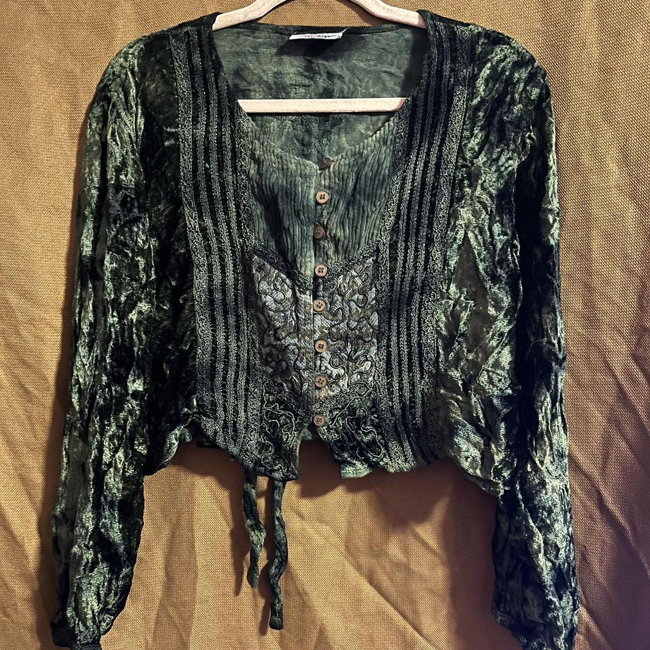 Crush Velvet Emerald Green Cropped Cardigan This... - Depop