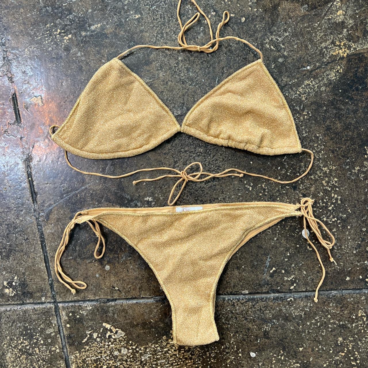 Oseree- gold bikini - top M bottom S •Condition:... - Depop