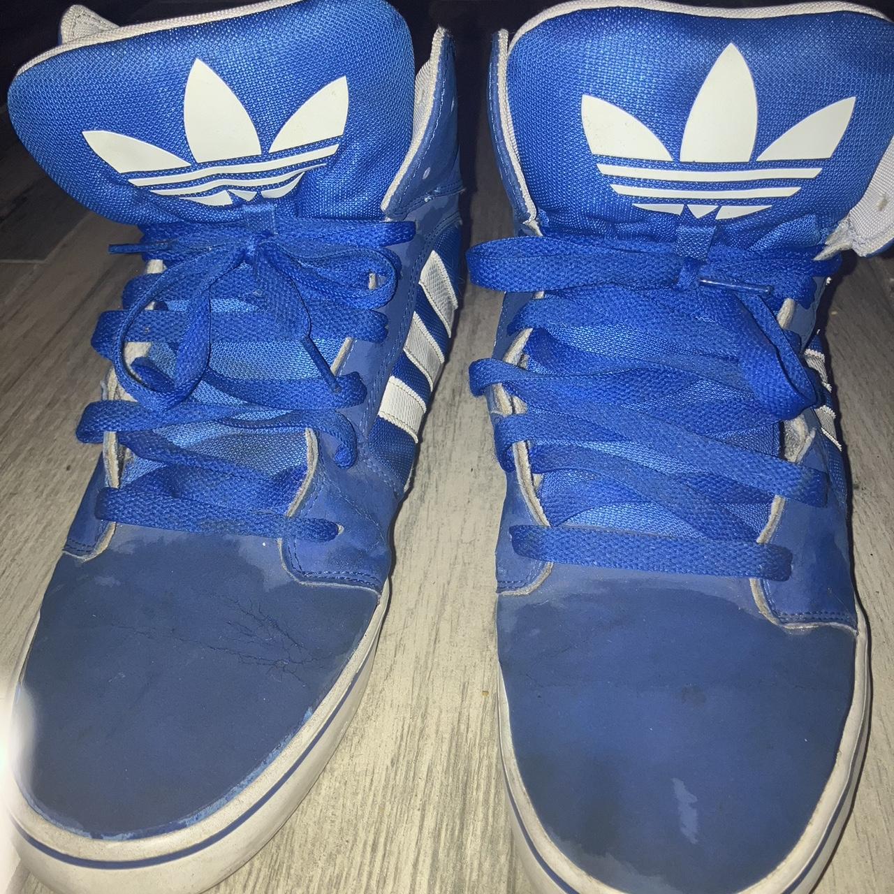 swaggy Blue and white adidas hillsdale hightops size... | Depop