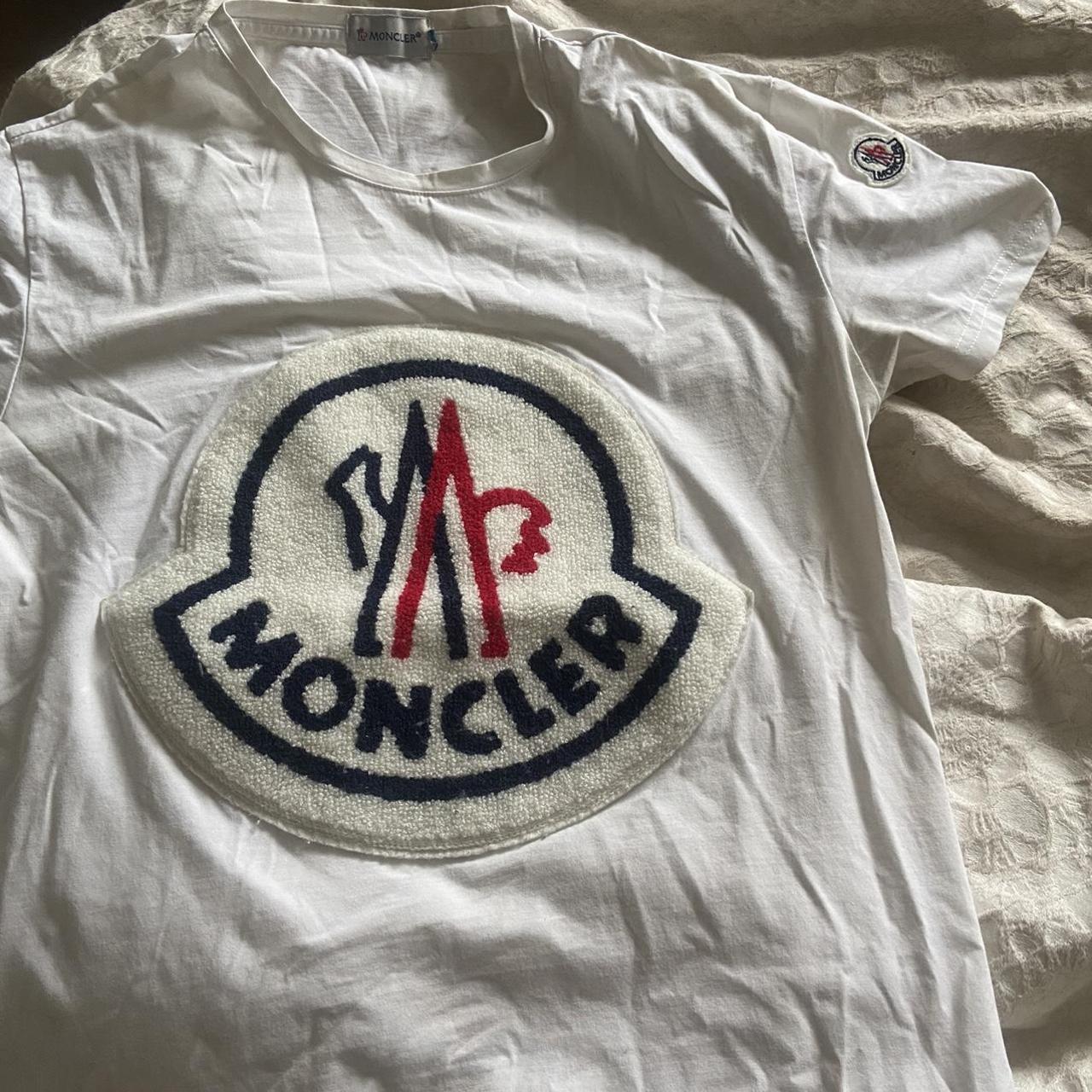 Moncler t shirt White with white rug material... - Depop