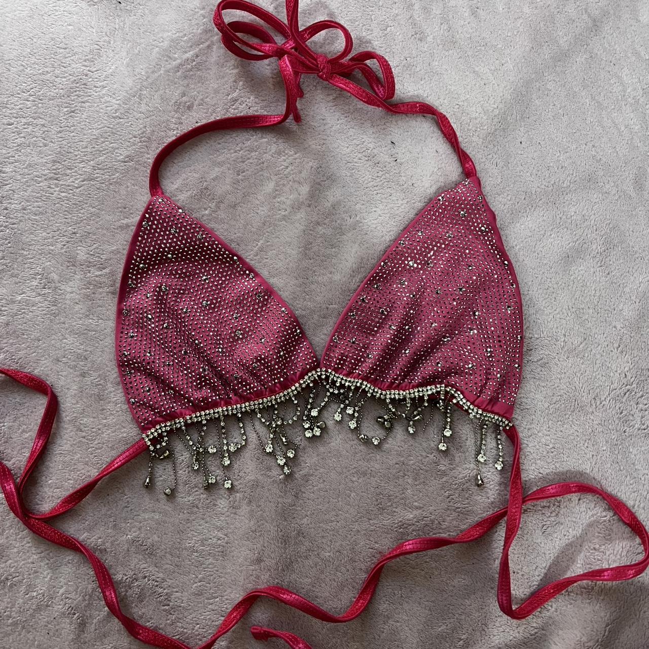Pink rhinestone bra top Worn once- size medium- fit... | Depop