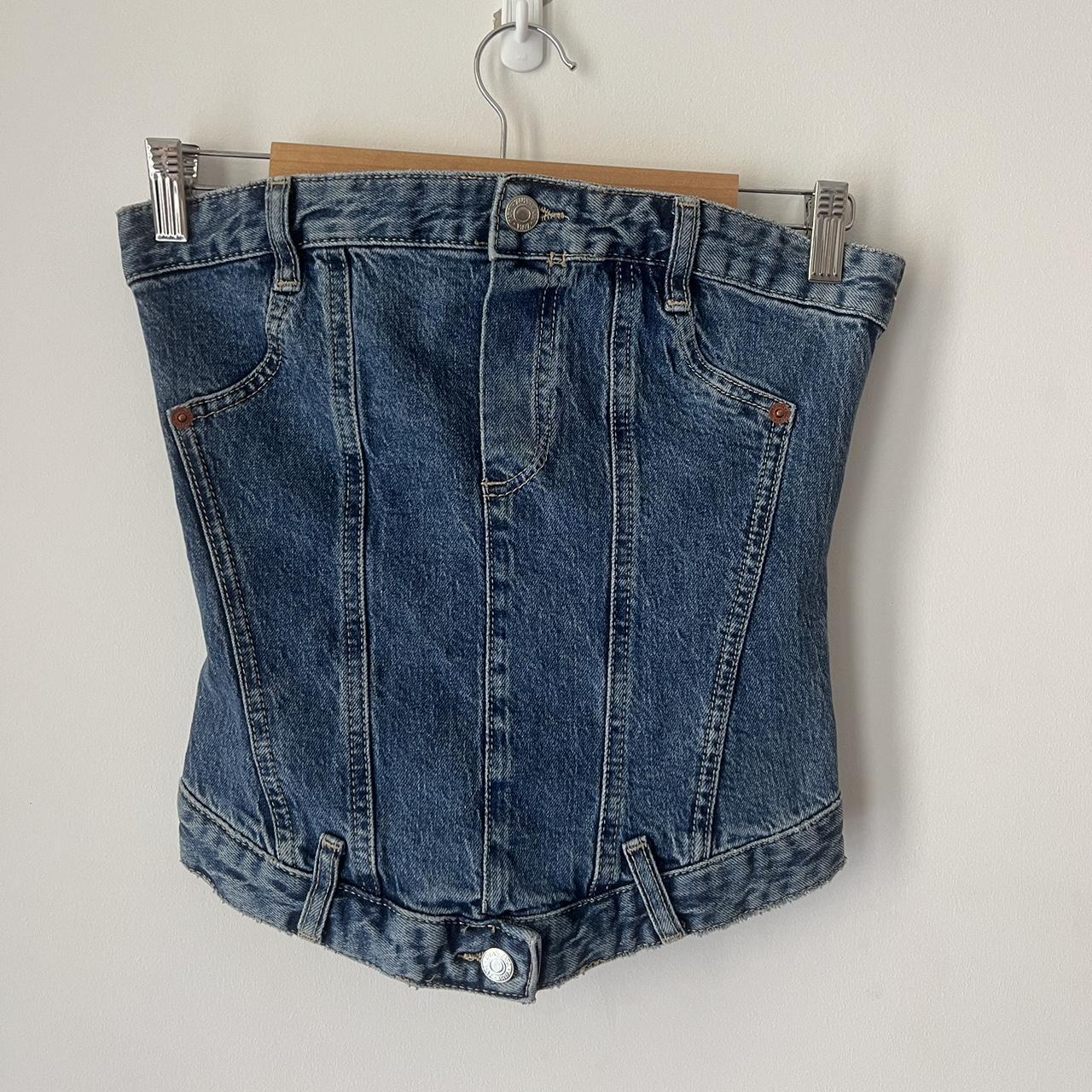 Blue denim corset top with a zipper in the back... - Depop