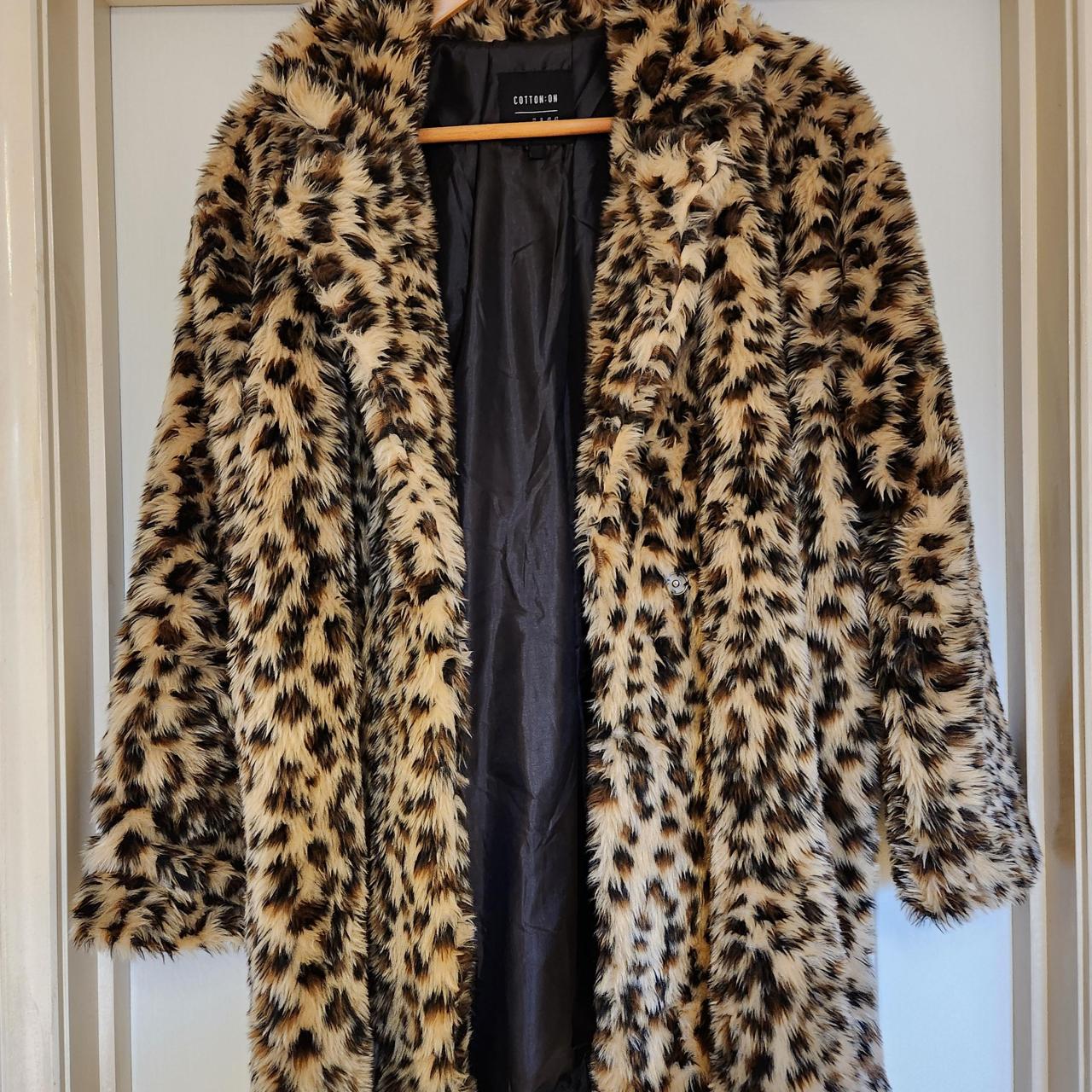 Faux fur leopard print Cotton On pea coat. One... | Depop