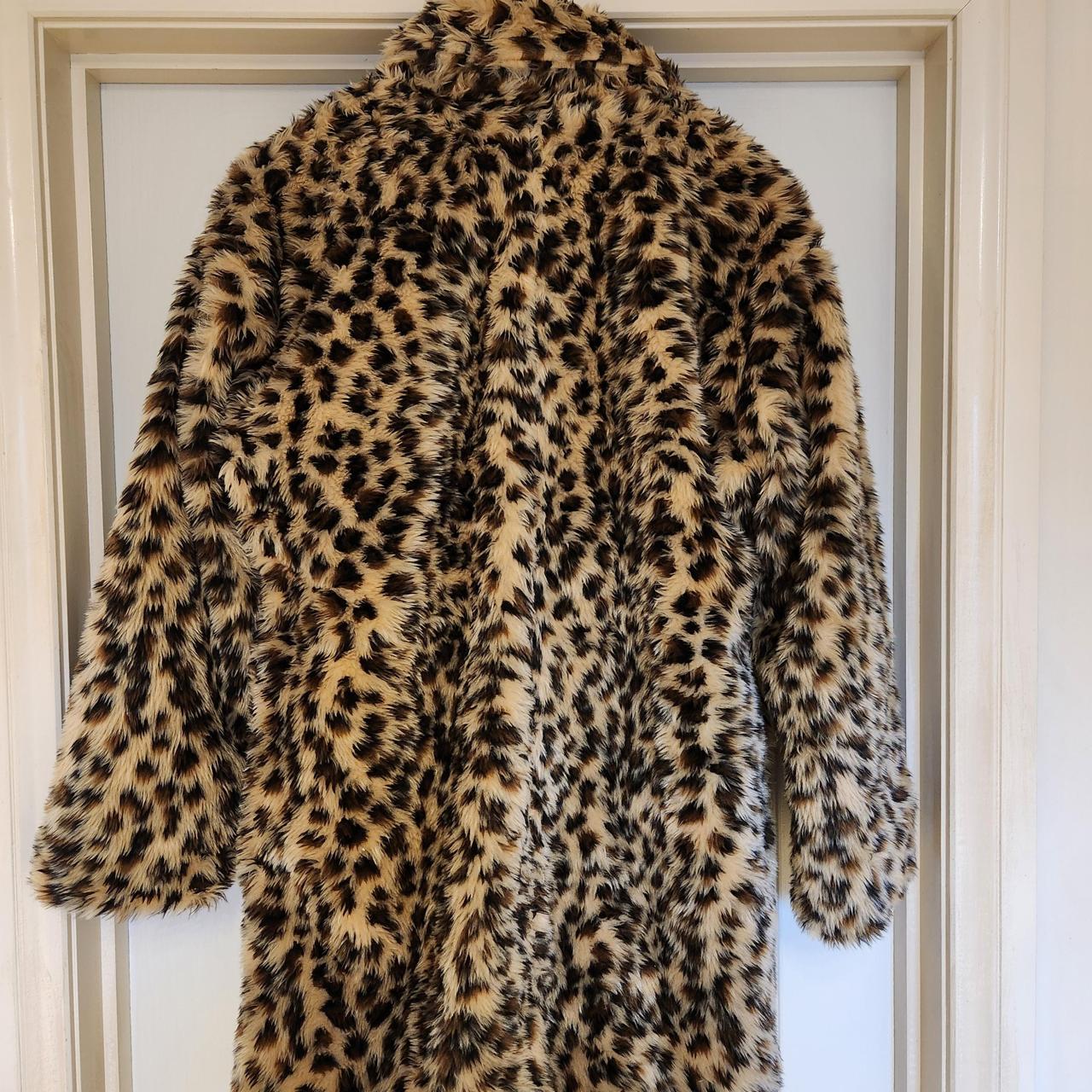 Faux fur leopard print Cotton On pea coat. One... | Depop