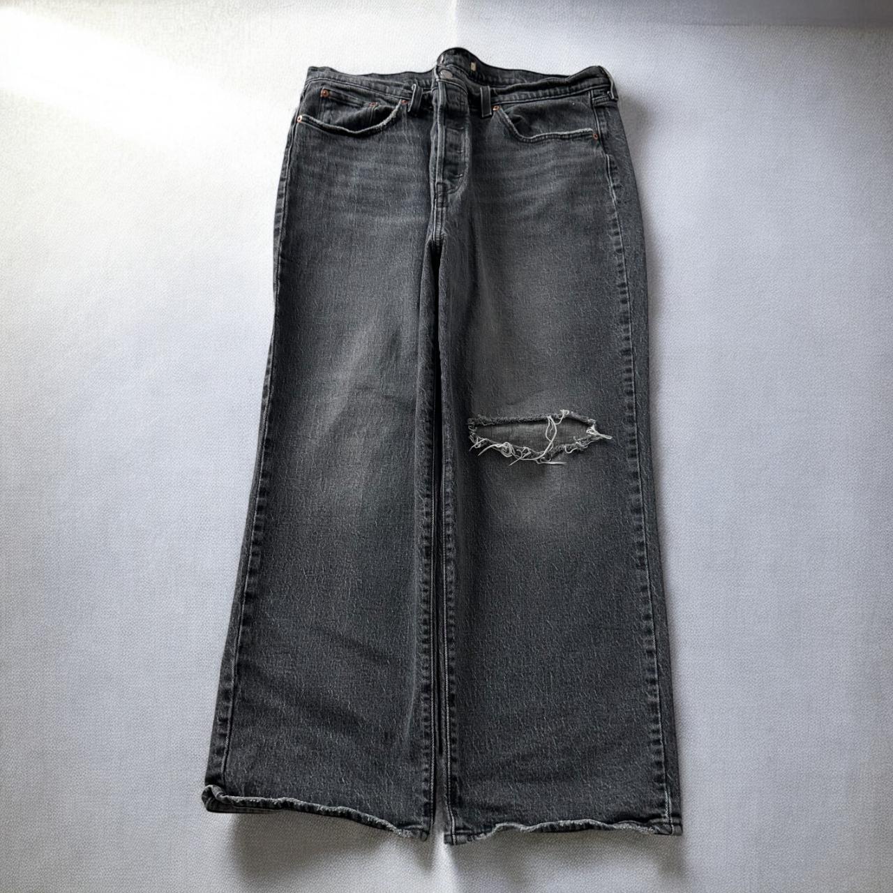 Y2K grunge baggy ripped jeans baggy faded black... | Depop